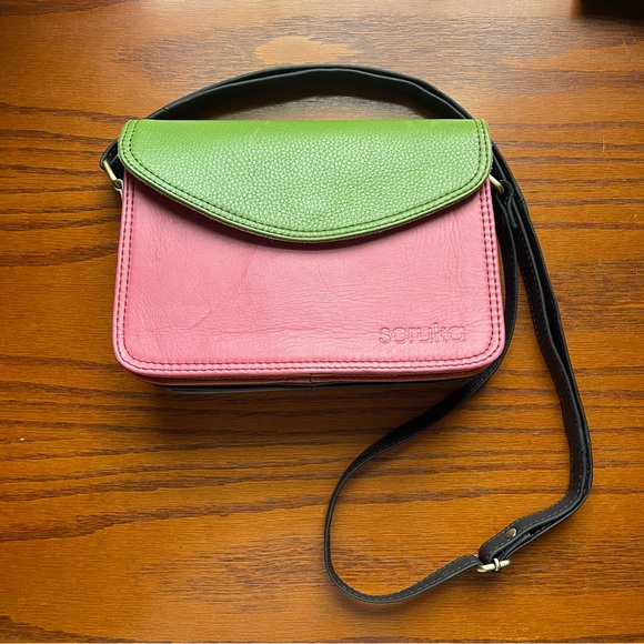 Soruka | Bags | Soruka Pink And Green Color Block Purse | Poshmark